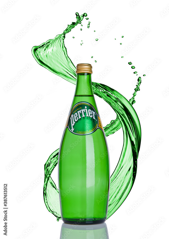 LONDON, UK -JANUARY 02, 201t: Bottle of Perrier sparkling water with ...