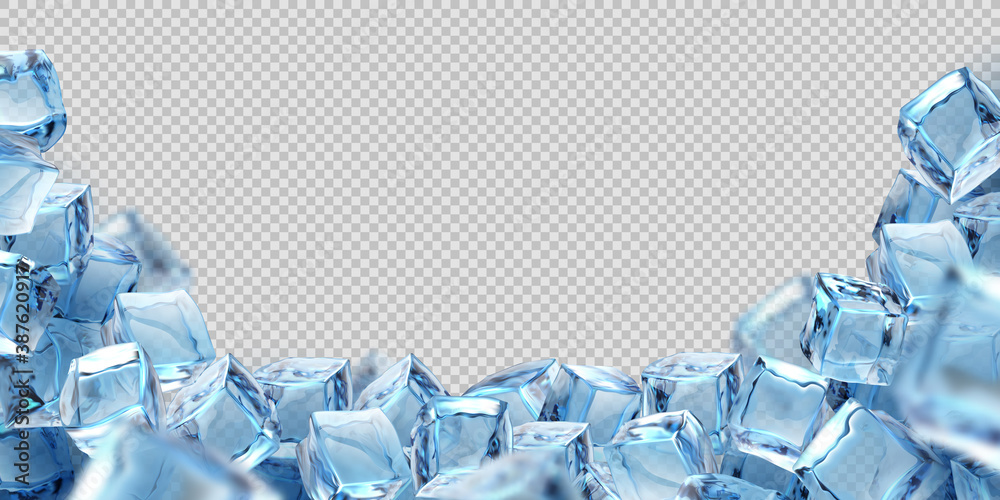 Ice cube background. Realistic transparent freeze water blocks, 3D ...