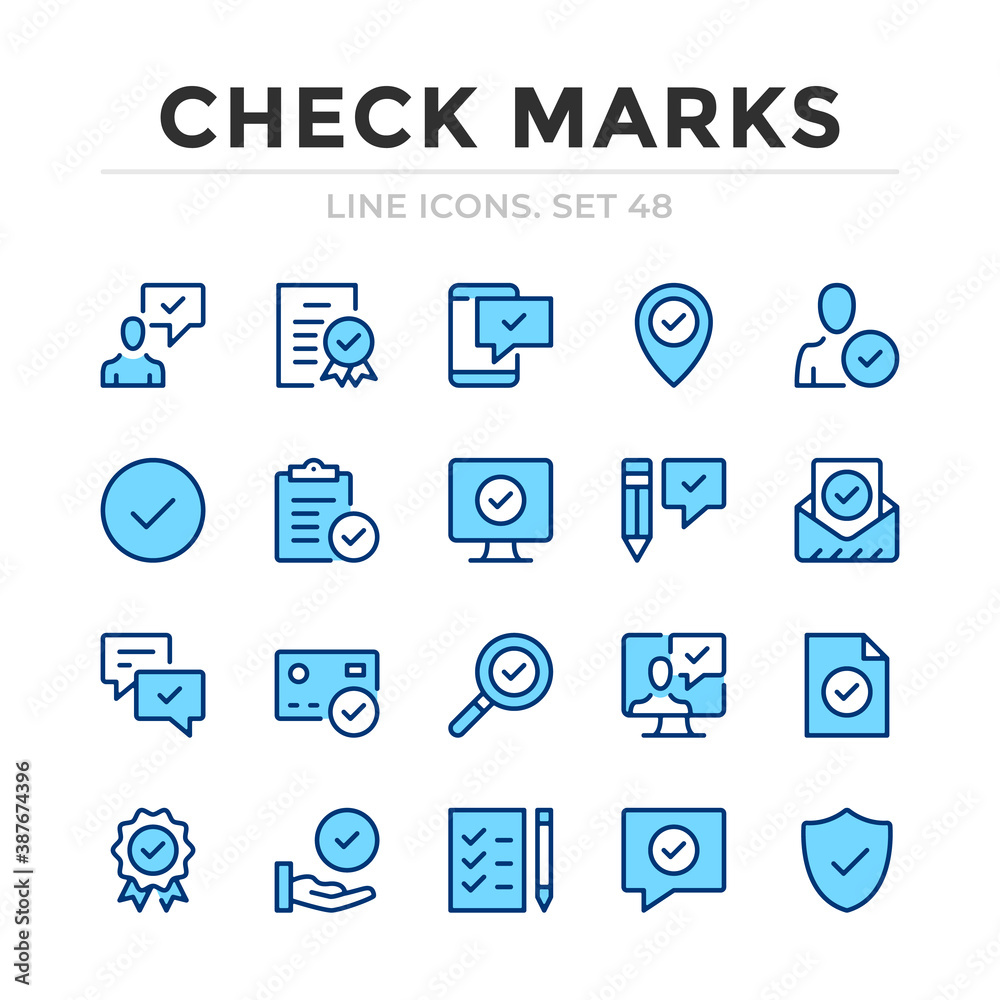 Check marks vector line icons set. Thin line design. Outline graphic ...