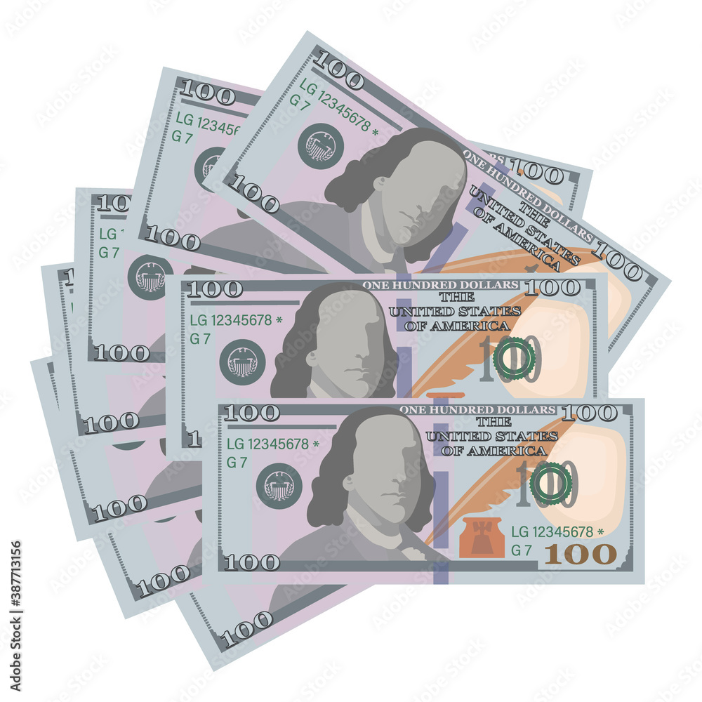 American 100 Dollar Bills. Vector money background. Dollar poster ...
