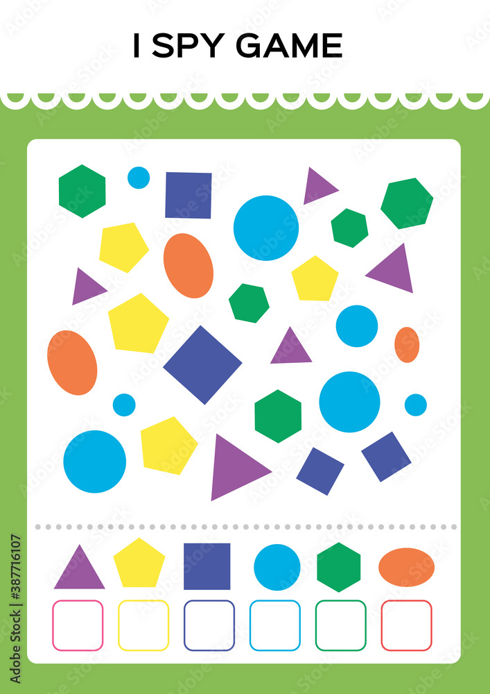 I spy game. Find and Count shapes for toddlers. Counting activity for ...
