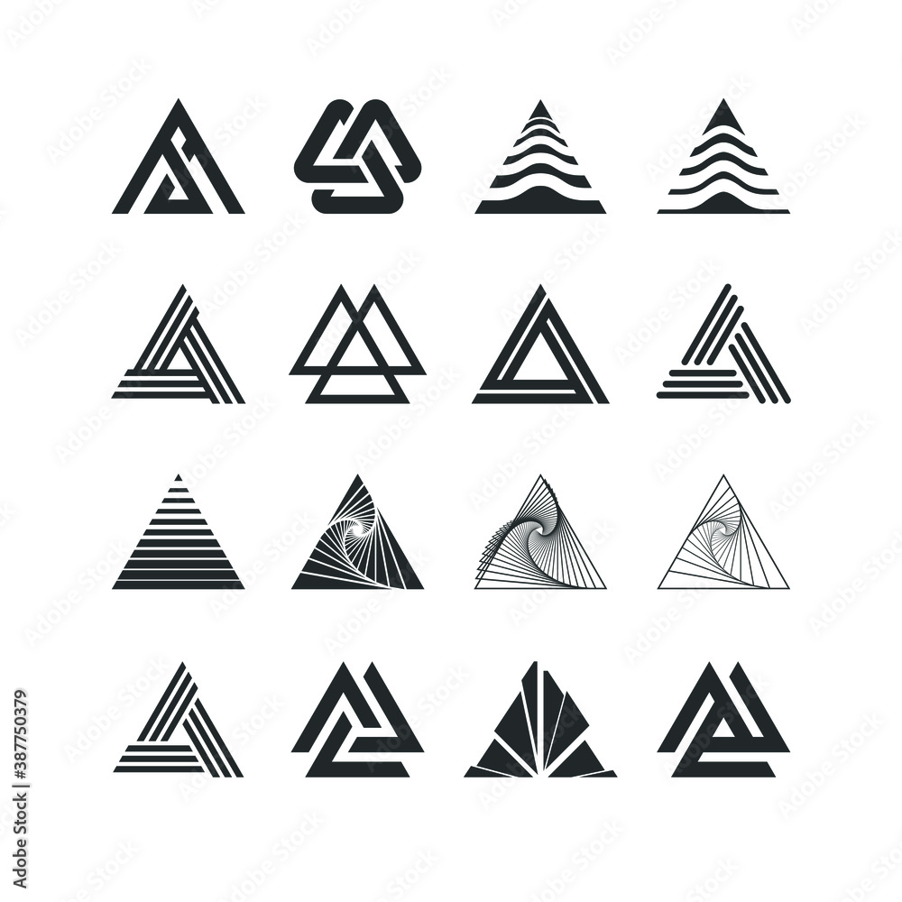 Triangle logo set collection - abstract prism geometric shape graphic ...
