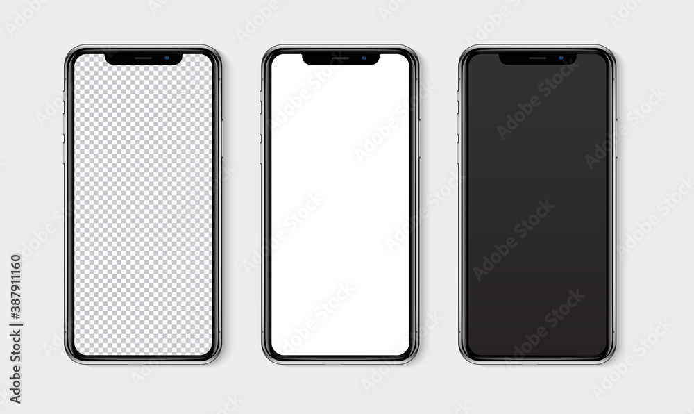 Realistic smartphone mockup set. Mobile phone blank, white, transparent ...