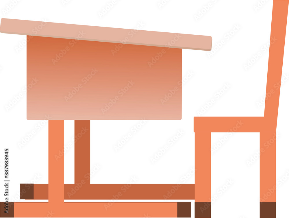 School desk. Vector drawing. Flat cartoon style. The concept of items ...
