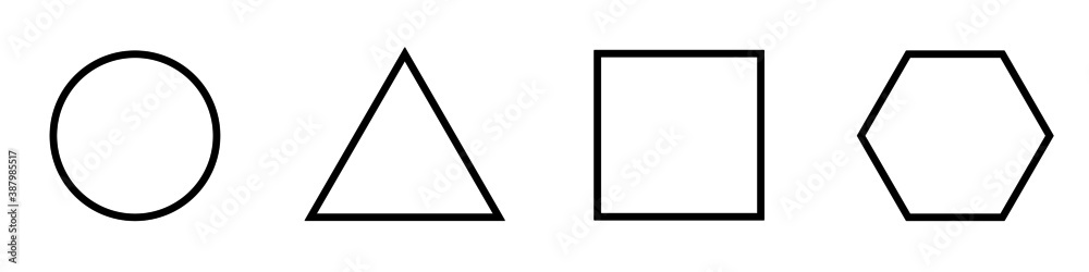 Set of line icons of basic geometric shapes. Circle, equilateral ...