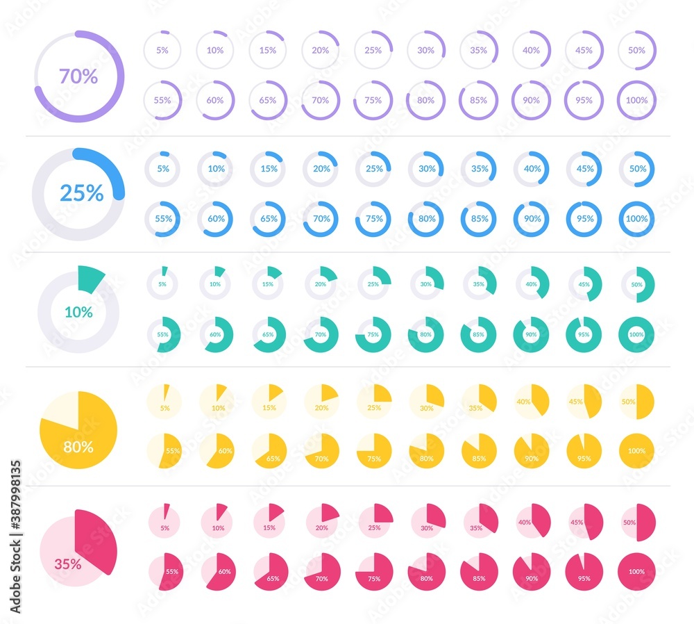 Colored pie chart set. Circle percentage diagram for application ...