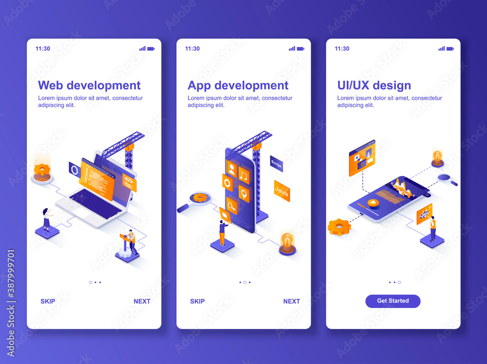 Web development isometric GUI design kit. App development, UI UX ...