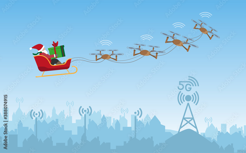 The new generation Santa Claus comes in a sleigh pulled by drones ...