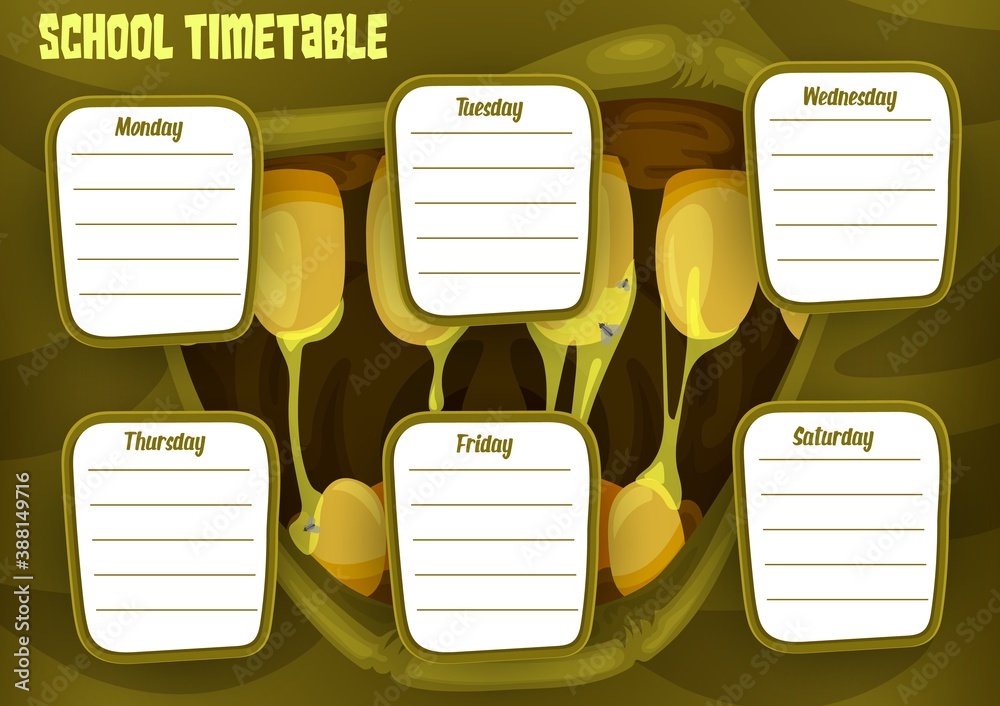 School timetable vector template of student education schedule with ...