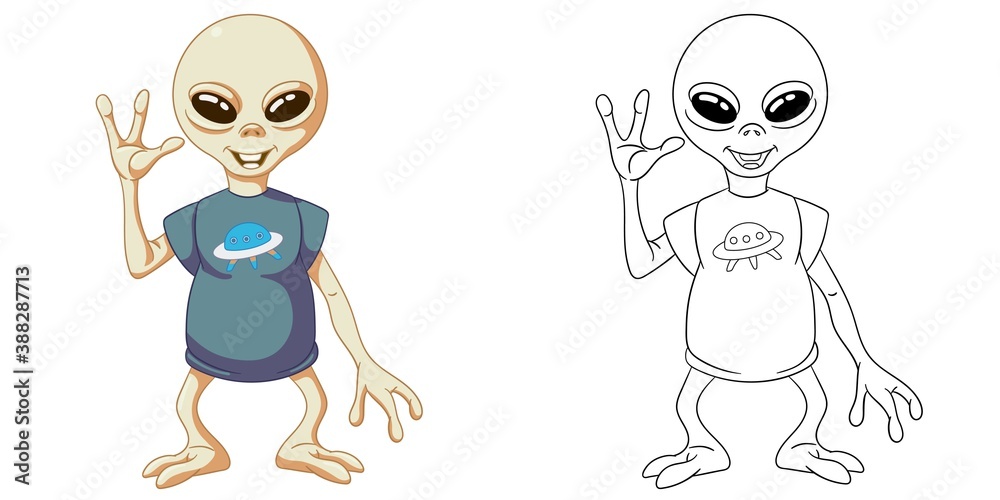 Coloring page with alien. Line art drawing for kids activity coloring ...