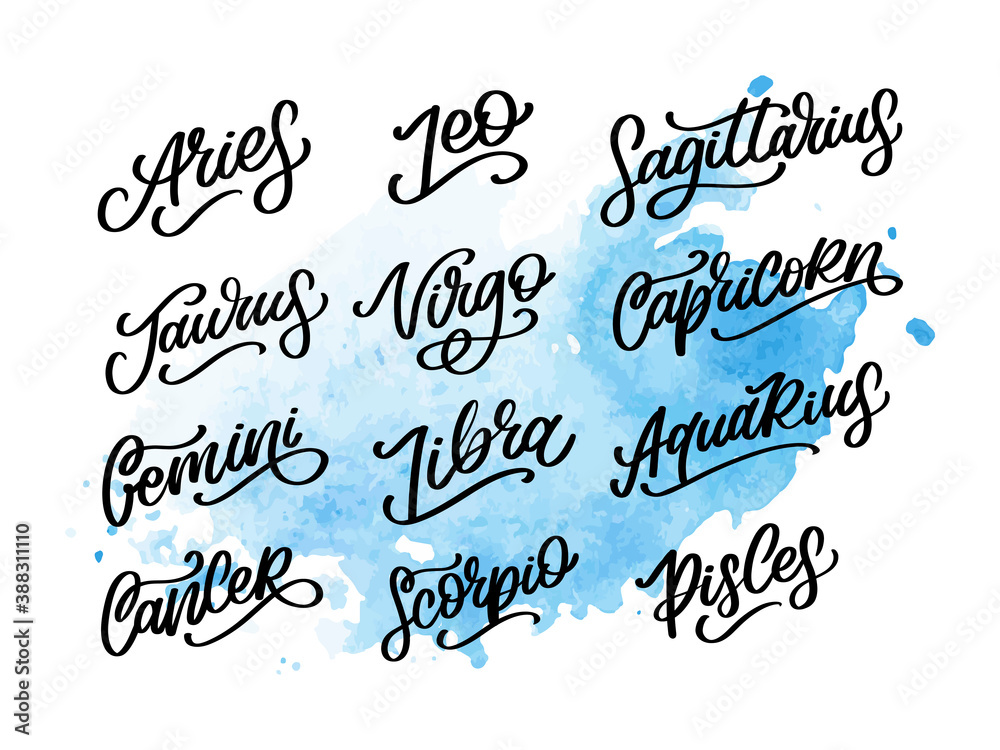 Zodiac lettering Vector Sign. Cartoon astrology text illustration ...
