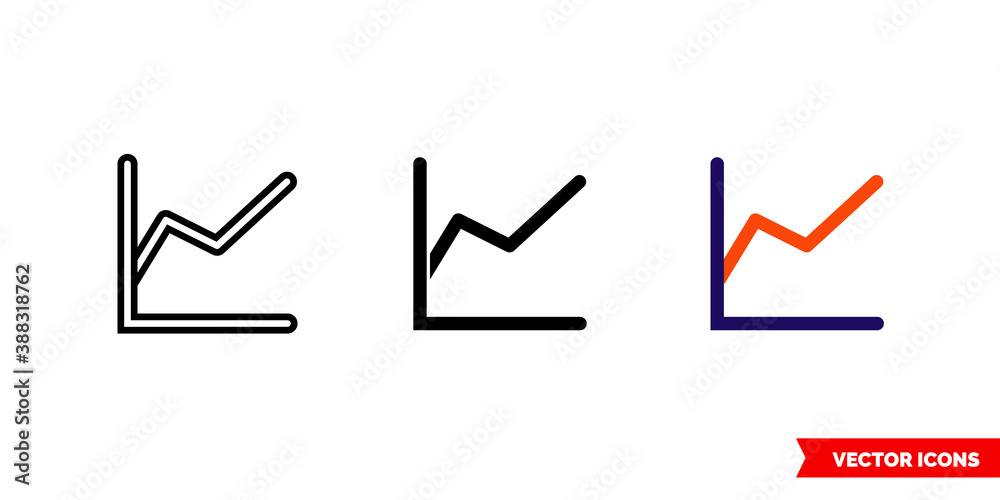 Line graph icon of 3 types color, black and white, outline. Isolated ...