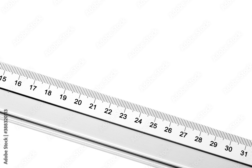 Gray metal ruler isolated on white. Empty copy space measurement tool ...