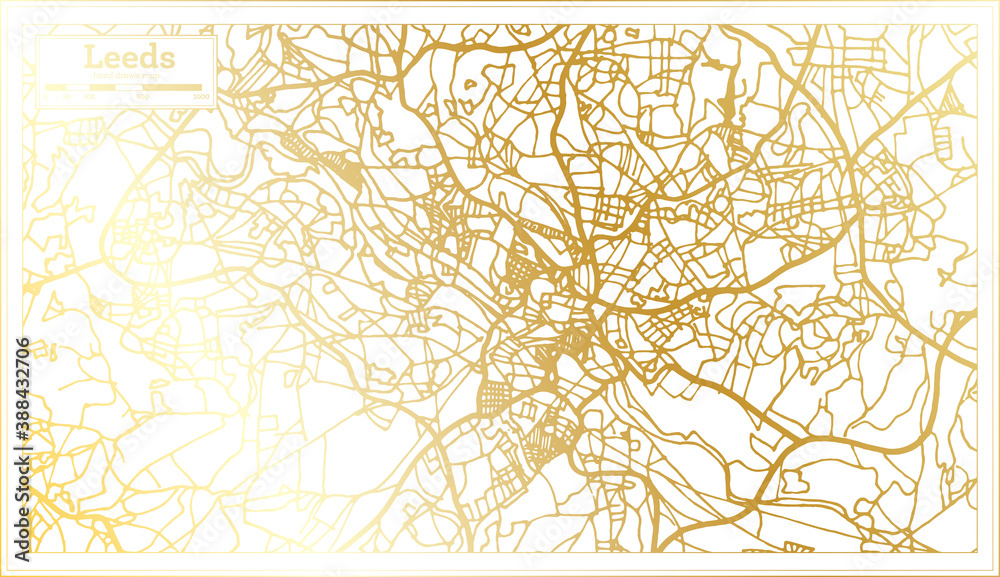 Leeds England City Map in Retro Style in Golden Color. Outline Map ...