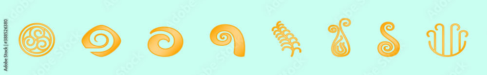 set of Koru. Maori symbol is a spiral shape based on silver fern frond cartoon icon design ...