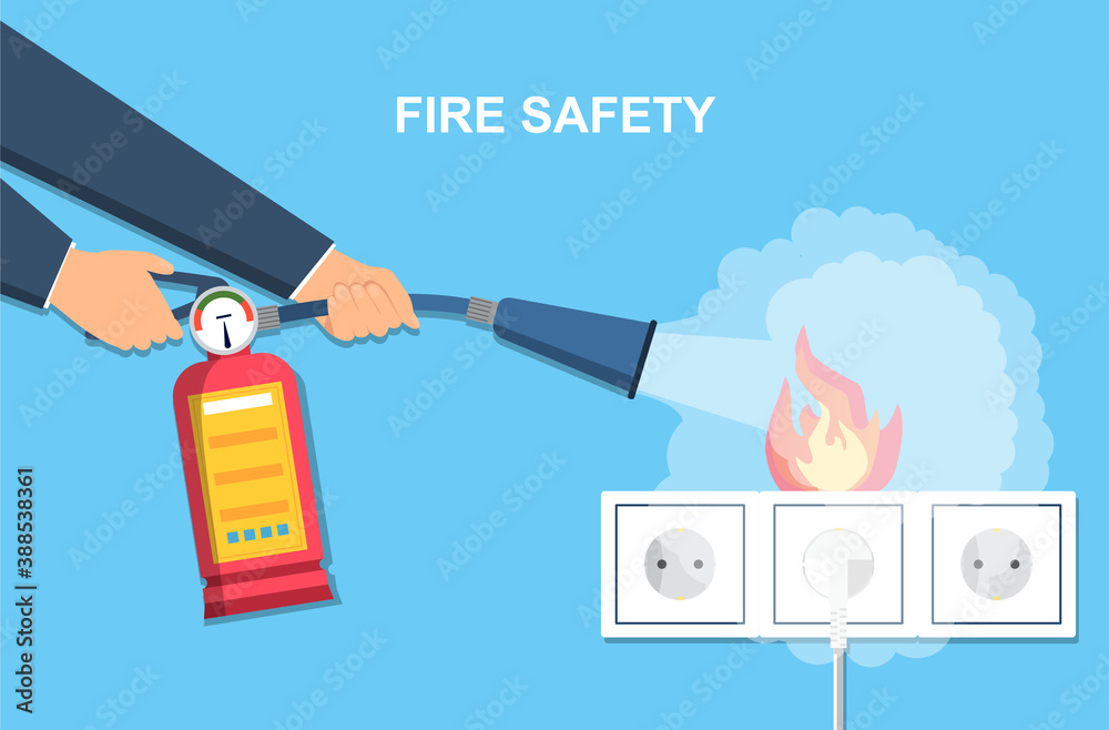 Extinguishing fire wiring in home. Socket and plug on fire from ...