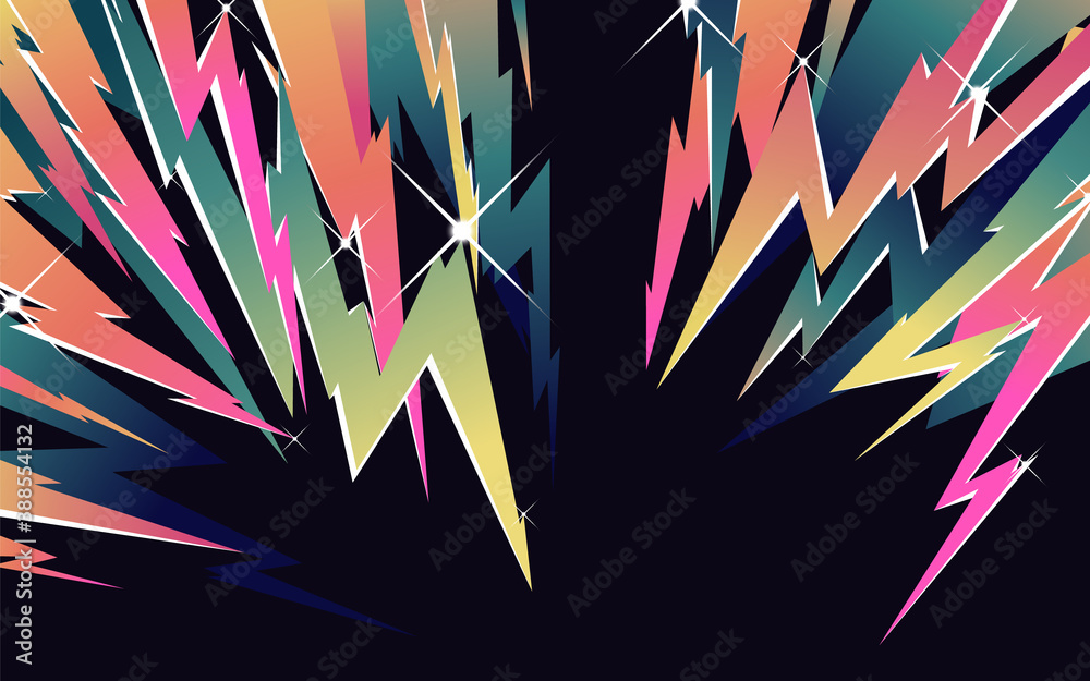 Retro- futuristic thunder shape with lighting effects - geometric ...