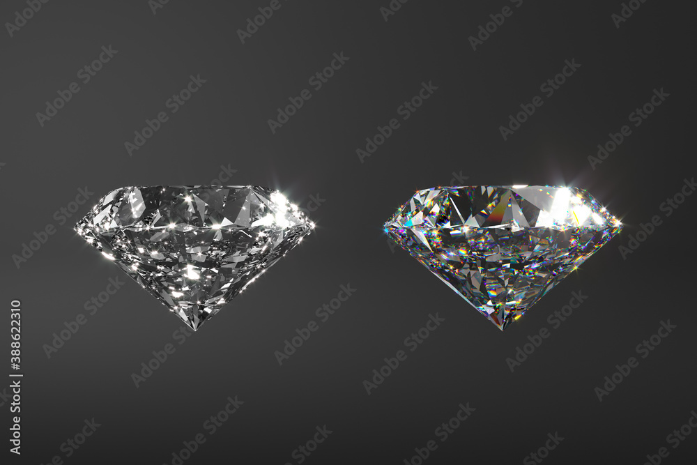 Comparison of real and fake diamonds. Shows perfect cut and light ...