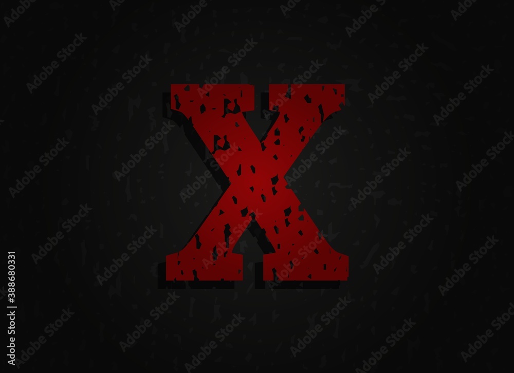X vector red letter made of grunge texture. Insane Fear brutal font ...