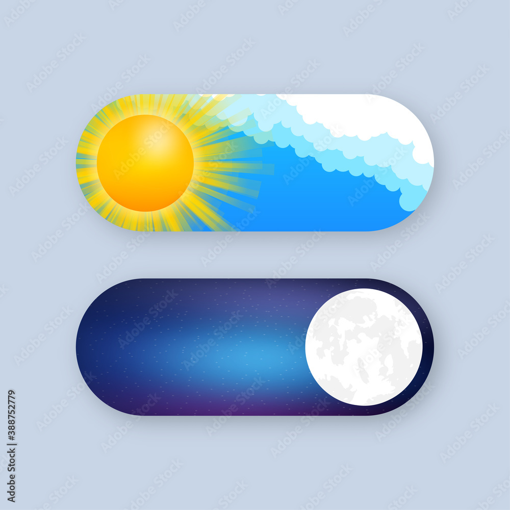 Button with night mode on dark background. Ui design. Dark theme. App ...