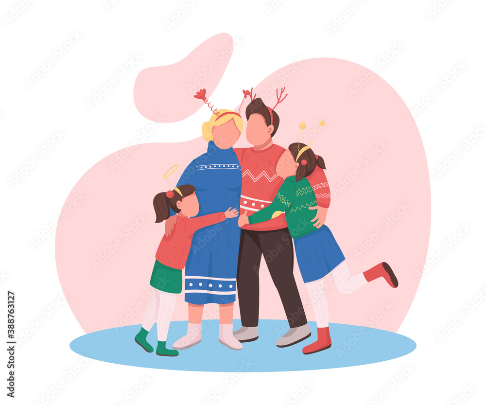 Happy family on Christmas flat color vector faceless characters. Mother ...