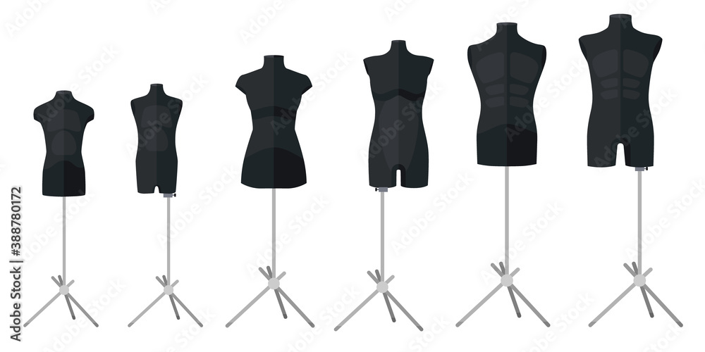 Set tailor mannequins black color on white background. Mannequins form ...