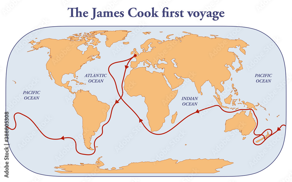 The route of James Cook voyage to Australia Stock Illustration | Adobe ...