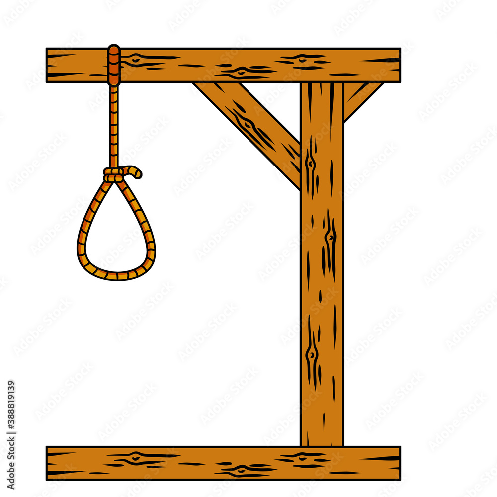 Gallows. Wooden structure for execution. Cartoon illustration. Medieval ...