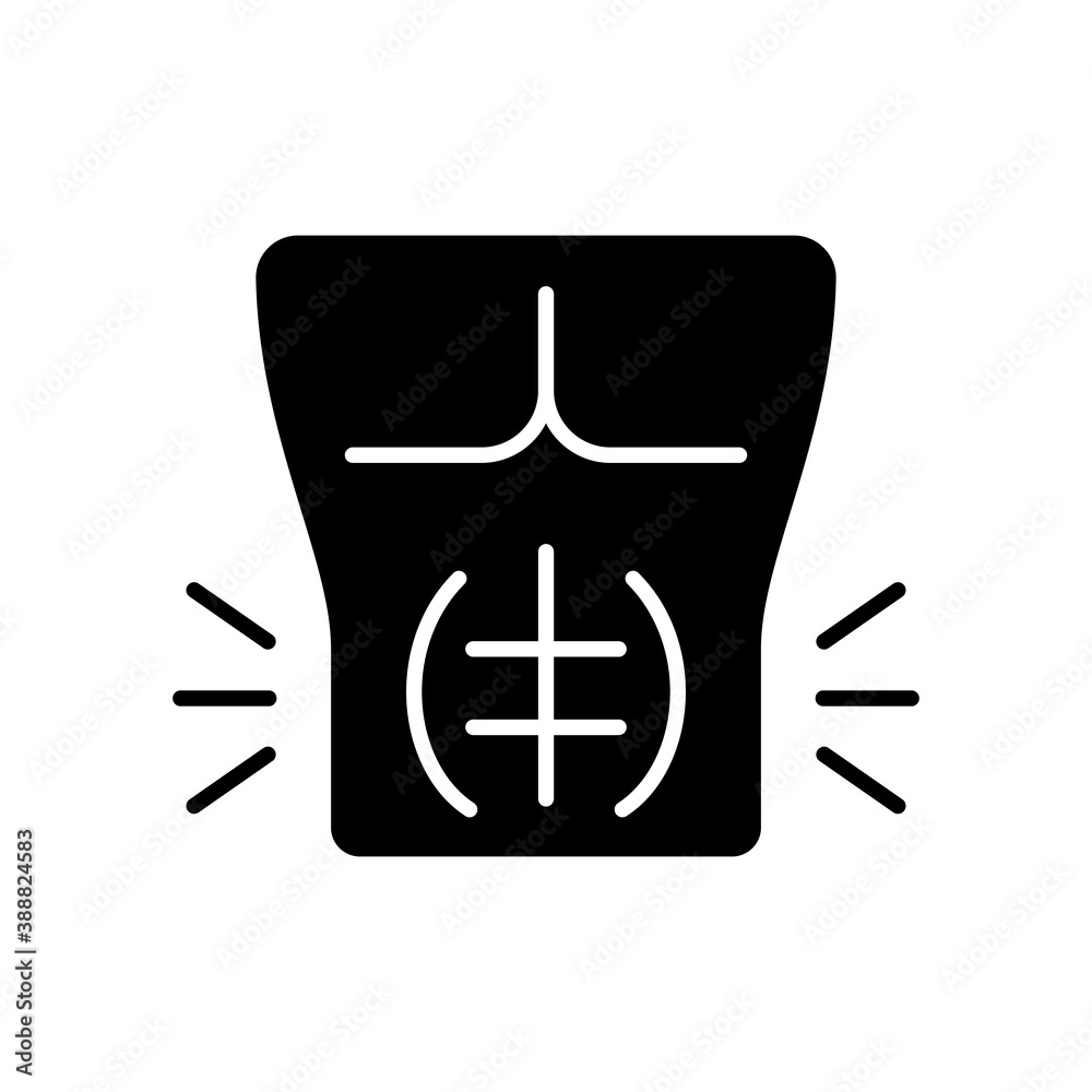 Abdominal muscle strain black glyph icon. Full rupture. Mild stretch ...