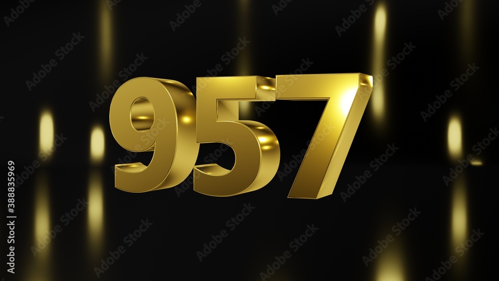 Number 957 in gold on black and gold background, isolated number 3d ...