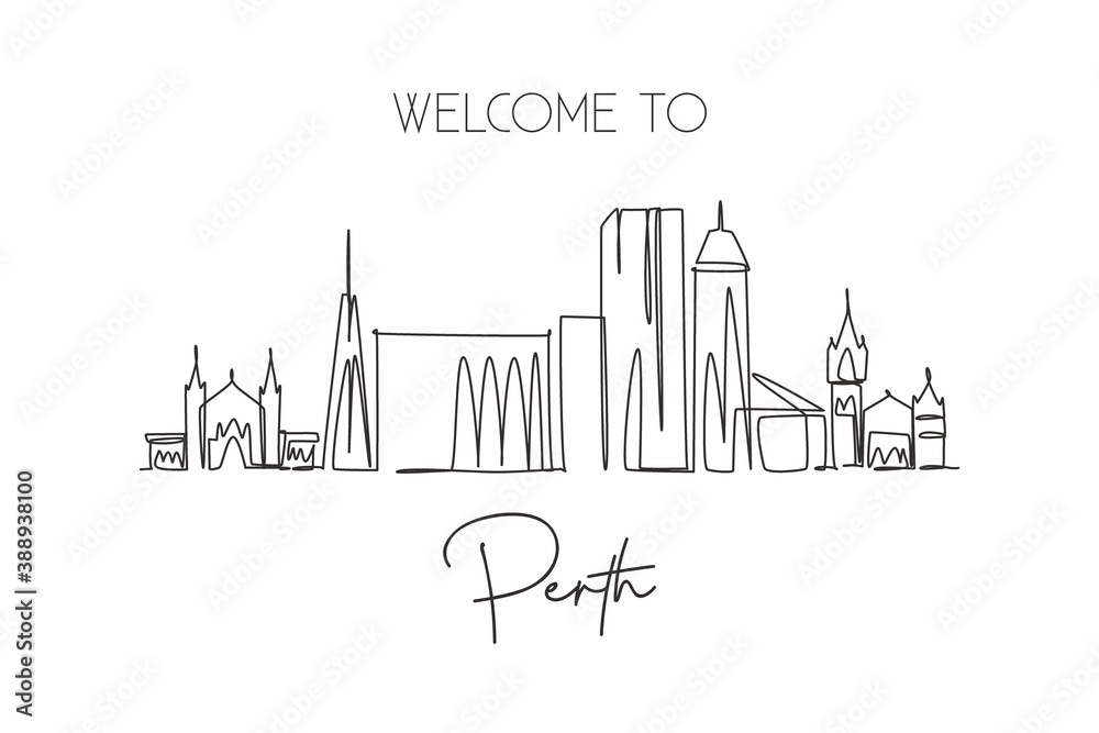 Vector de Stock One single line drawing of Perth city skyline ...