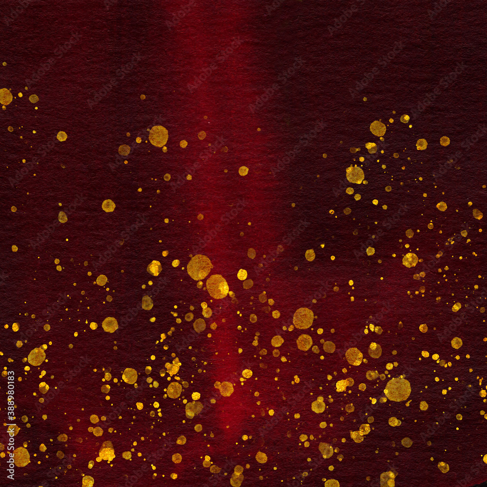 Maroon texture and Golden watercolor drops. Colourful abstract ...