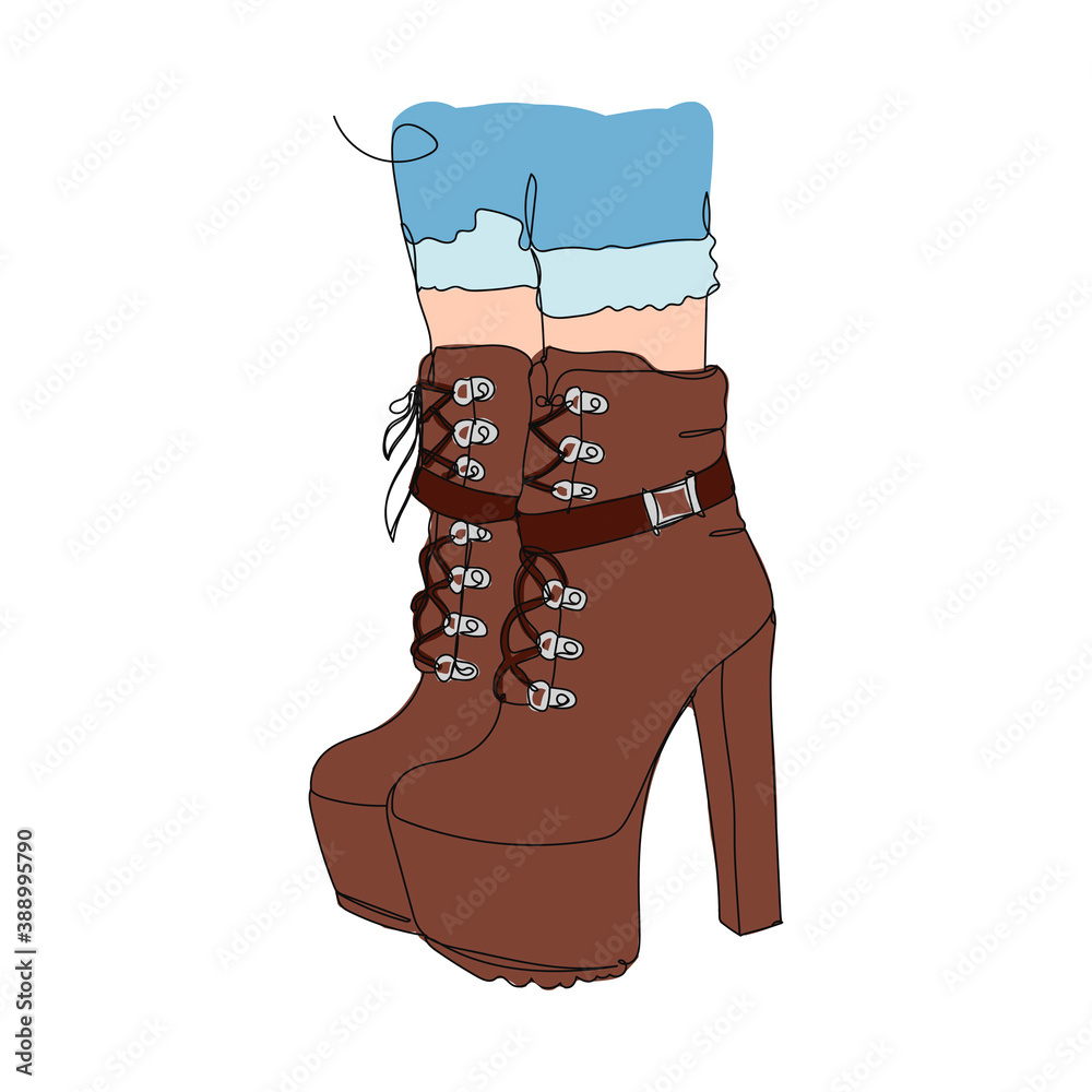 Bootie. Shoes - one line drawing. Vector illustration continuous line ...