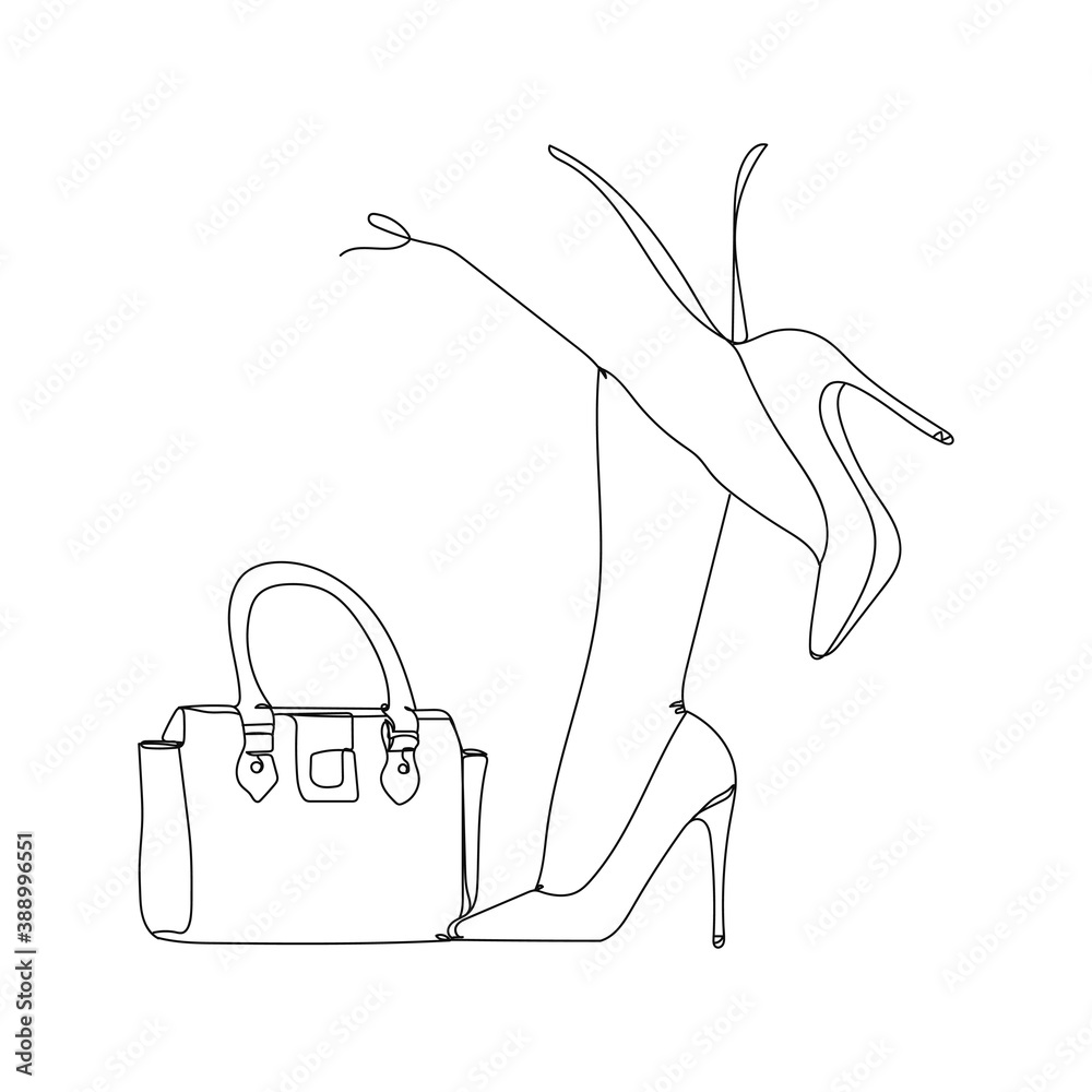 Legs high with lady bag - one line drawing. Vector illustration ...