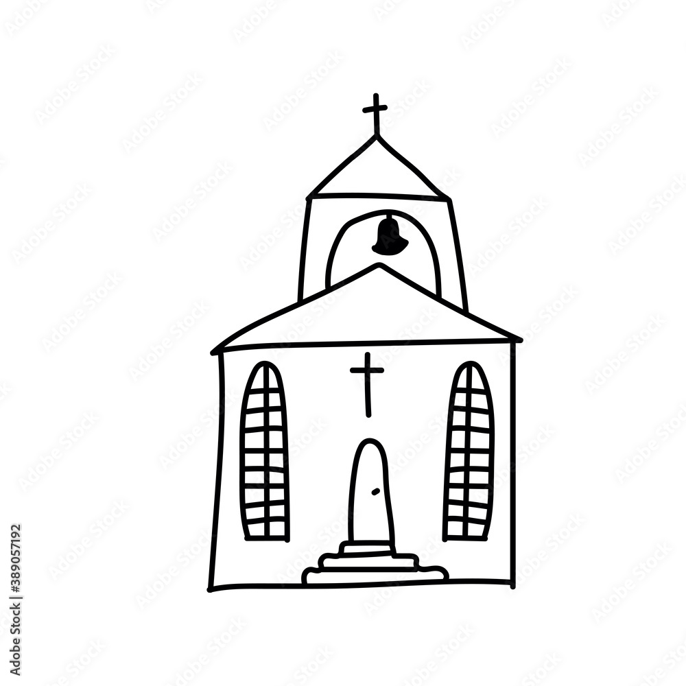 church cartoon vector and illustration, black and white, hand drawn ...