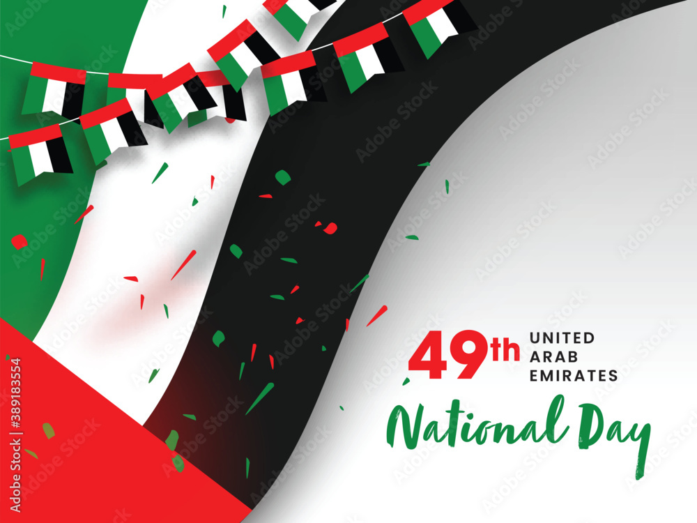 Wavy UAE Flag Background Decorated With Confetti And Buntings For 49th ...