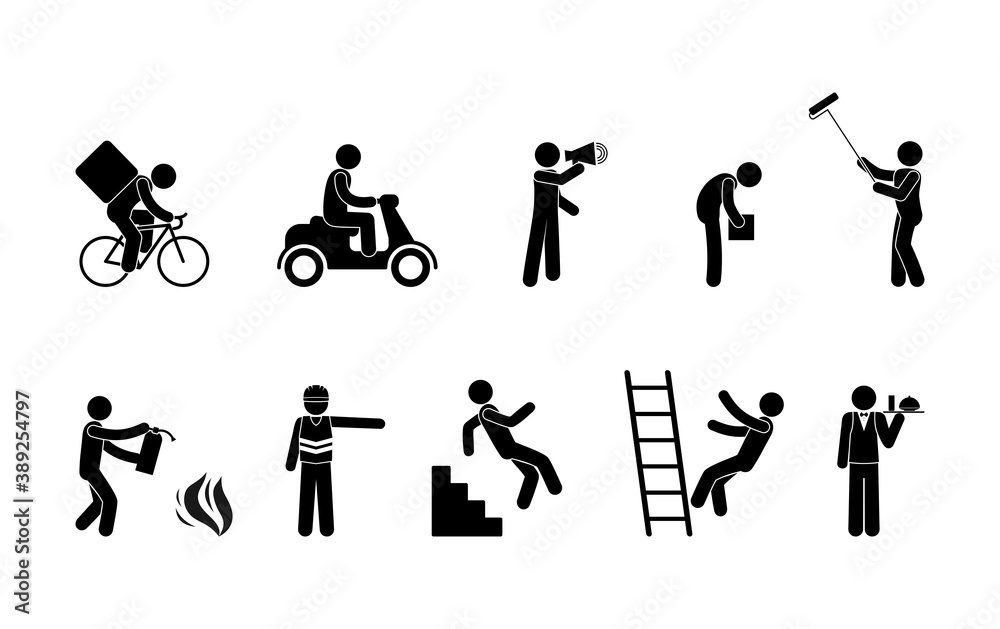 stick figure man working, icon of representatives of various ...