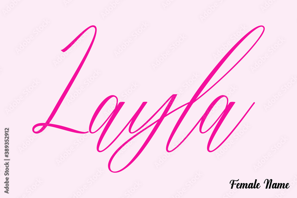 Layla-Female Name Calligraphy Cursive Dork Pink Color Text on Light ... Layla-Female Name Calligraphy Cursive Dork Pink Color Text on Light ...