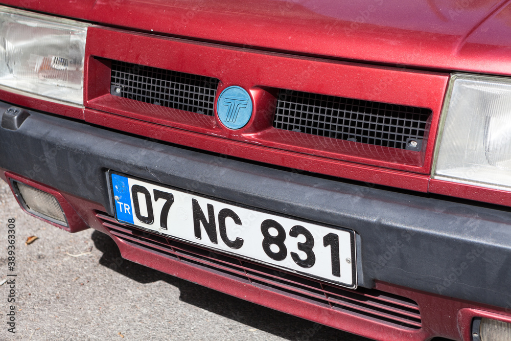 Alanya, Turkey-circa Oct, 2020: Turkish car number plates is on front ...
