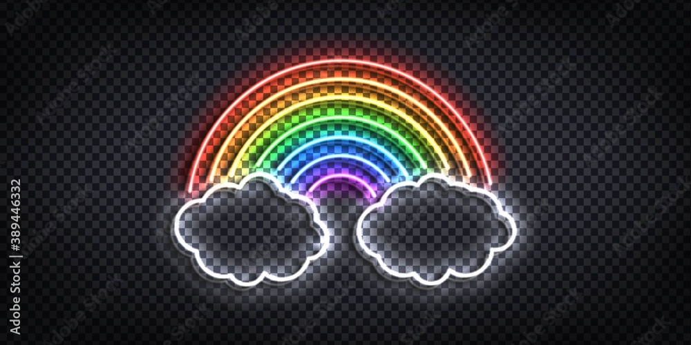 Vector realistic isolated neon sign of Rainbow with Clouds logo for ...