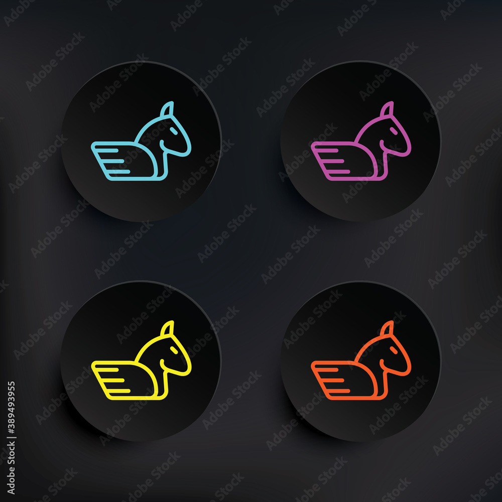 Pegasus dark badge color set icon. Simple thin line, outline vector of ...