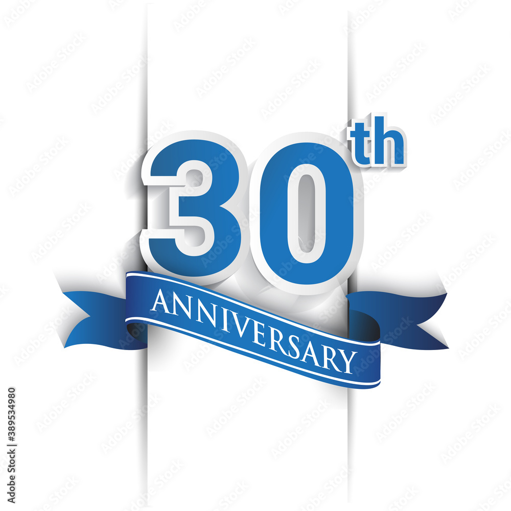 30th years anniversary logo, blue colored vector design on white ...