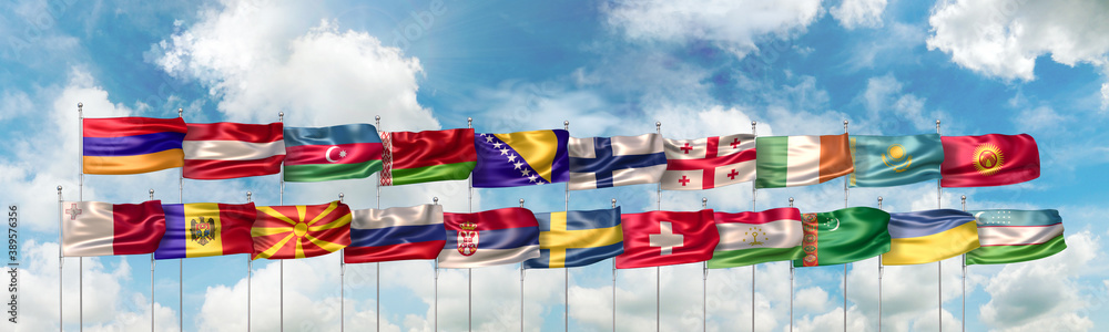Stock-Illustration „3D Illustration with national flags of the 21 ...