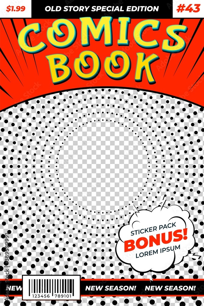 Comic book template. Colourful brochure, retro comics magazine cover ...