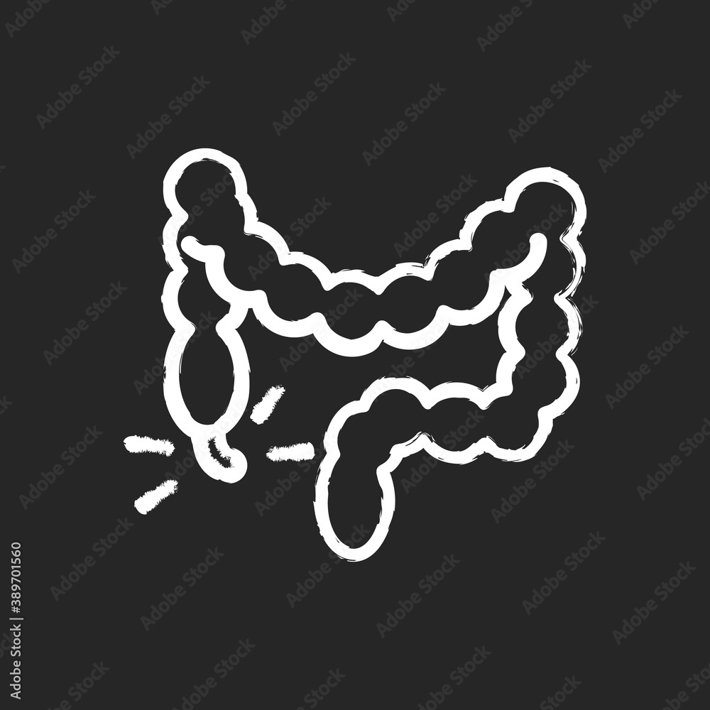 Appendicitis chalk white icon on black background. Appendix ...