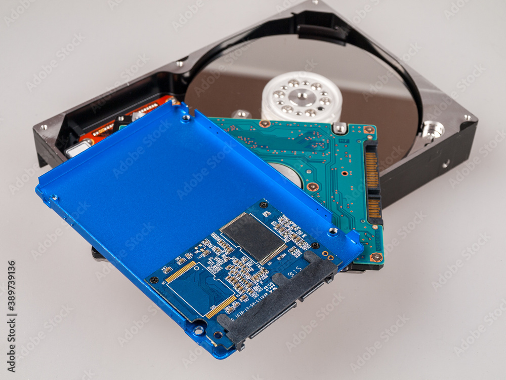 different types of computer drives, hard disk drives and SSD drives of ...