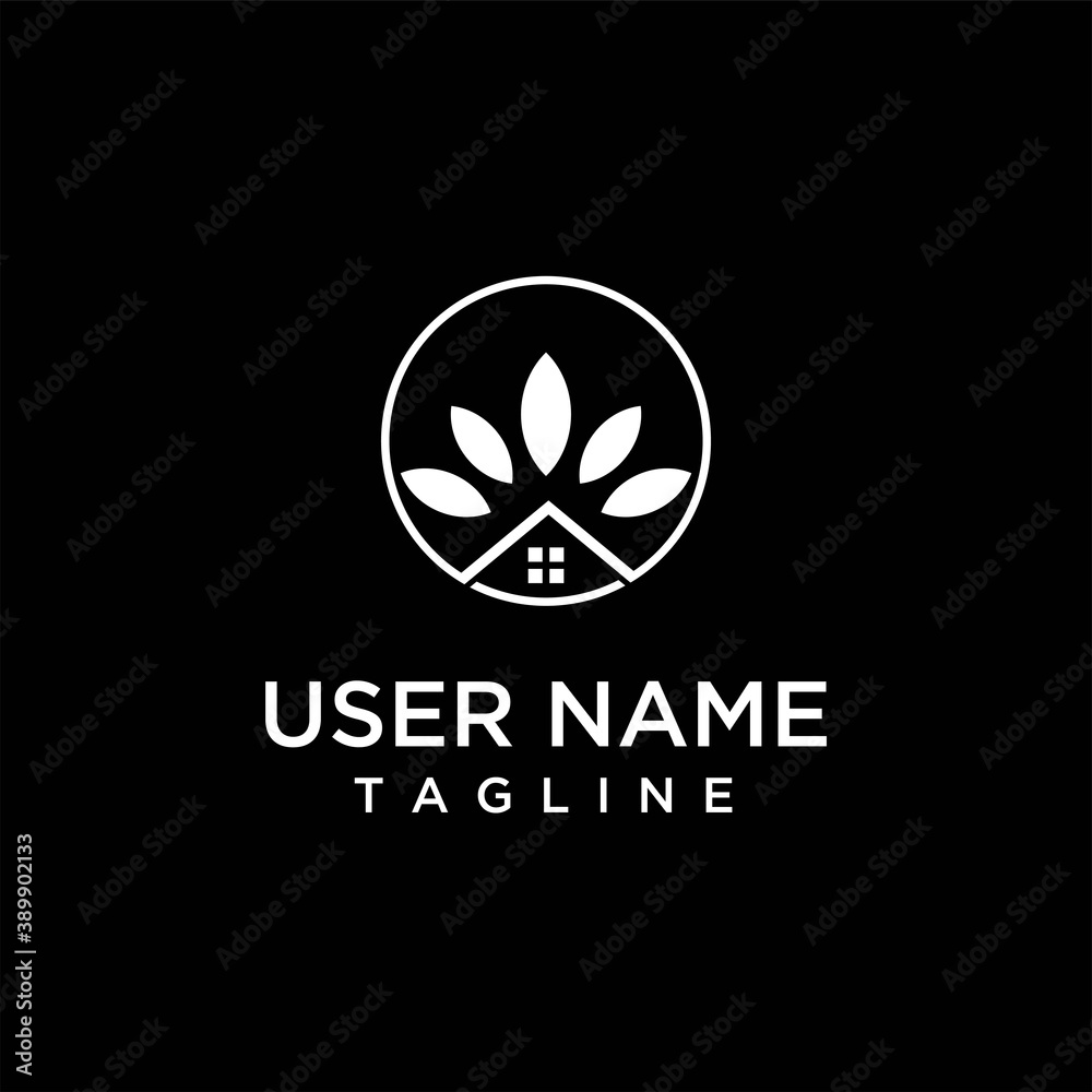 house logo concept combination with leaves on the roof creative, unique ...