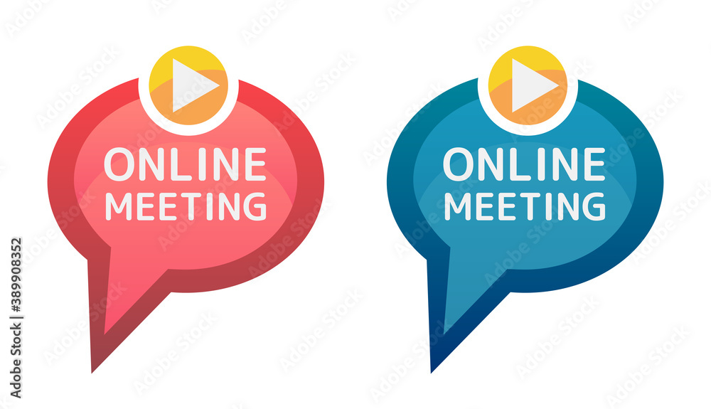 Online meeting icon. Vector red and blue icons of video chat isolated ...