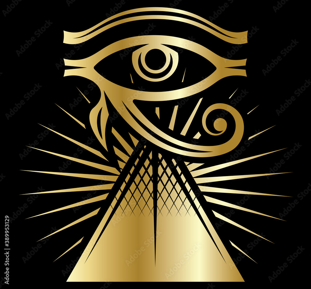 The Eye of Horus with rays of Sun and pyramid.. Ancient symbol pattern ...