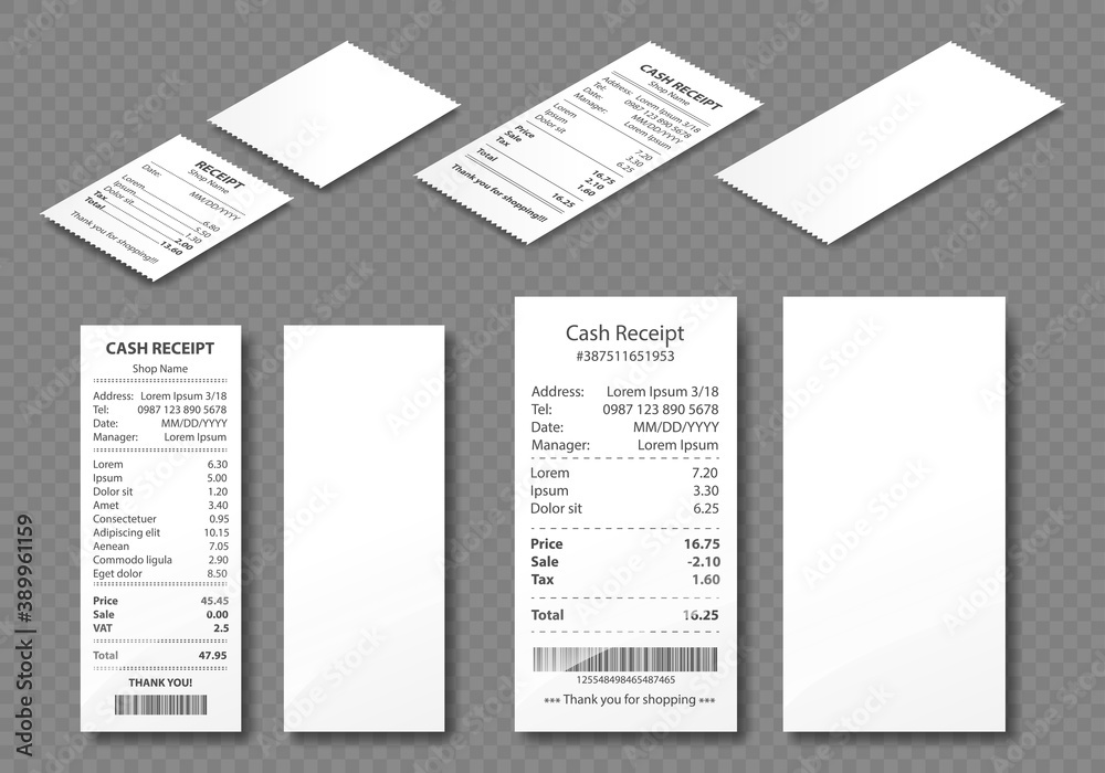 Cash receipt, paper bill, purchase invoice, supermarket shopping retail ...